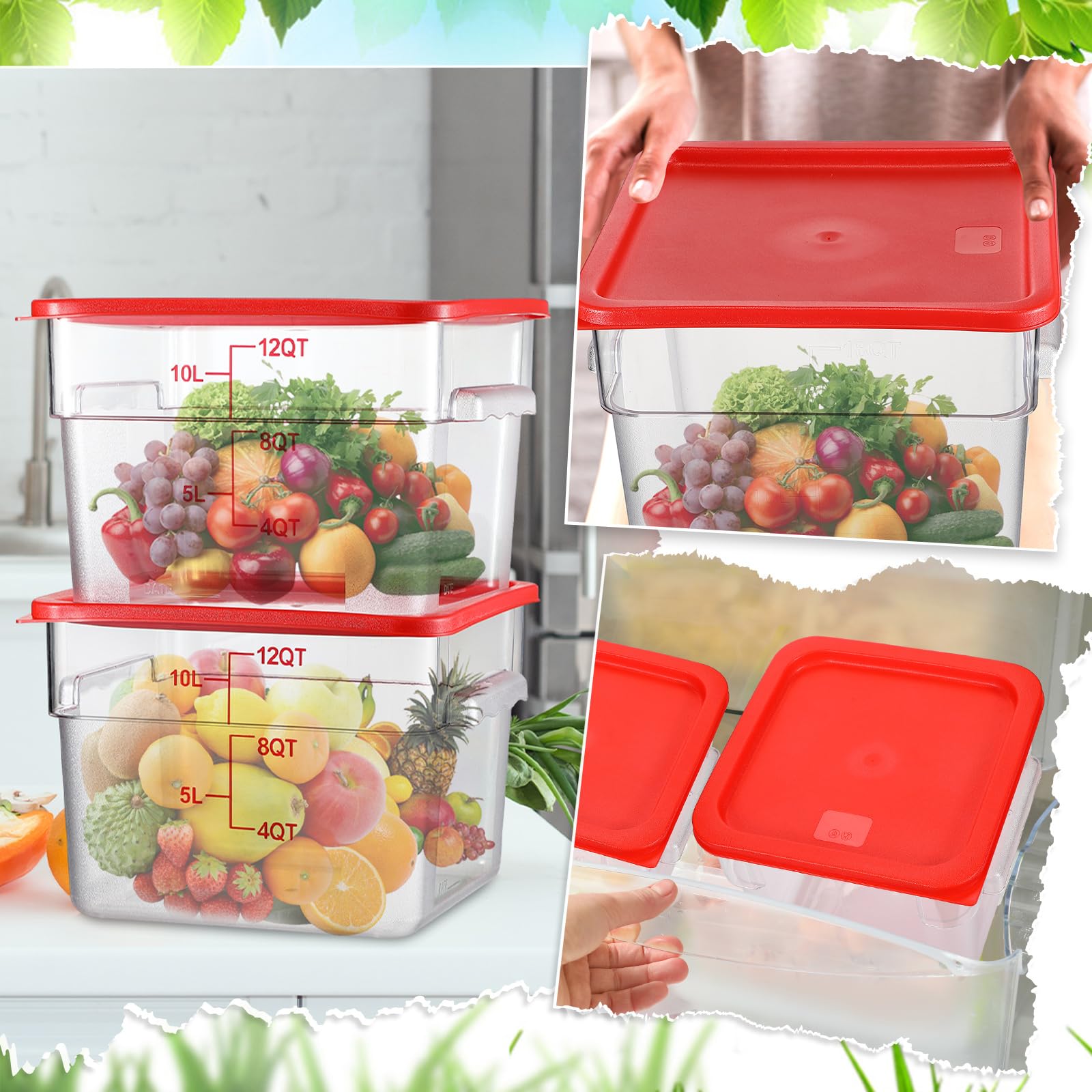 Baderke 2 Pcs Lids for Square Commercial Food Storage Containers Polycarbonate Lids(Only Lids) food Storage Containers for Commercial Kitchen Dough Marinating Meat