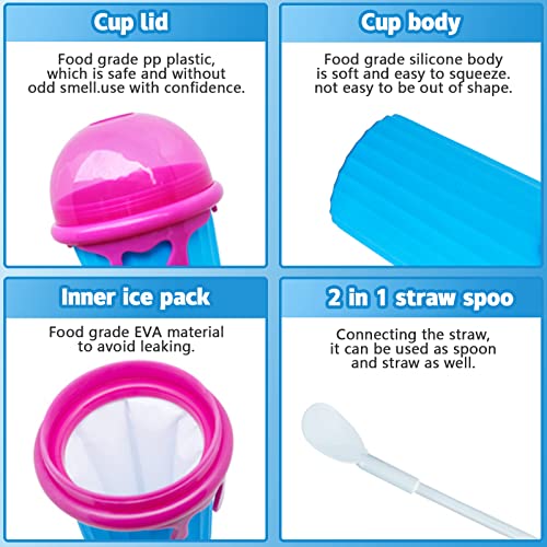 [Upgrad-500ml] Slushie Maker Cup, DIY Frozen Squeeze Magic Slushy Cup, Double Layers Silica High-capacity Smoothie Pinch Ice Cooling Cups, Homemade Milk Shake Ice Cream Cup Maker (Blue)