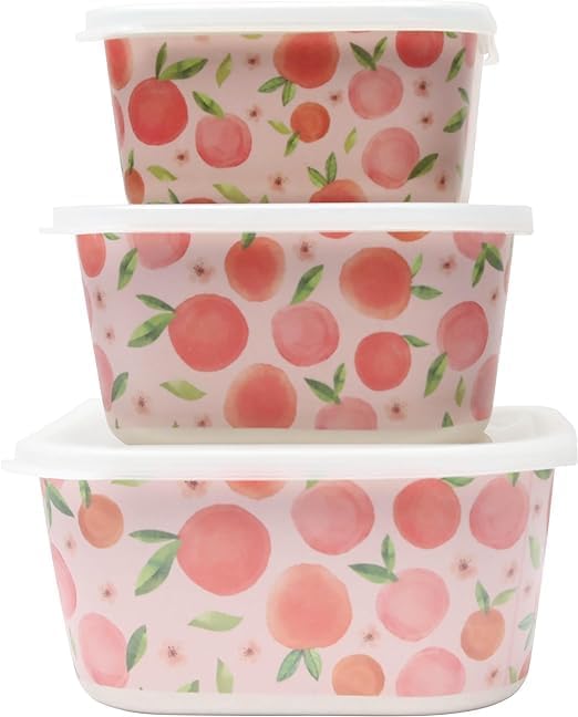 Forest & Twelfth Bamboo Food Storage Containers – Reusable, Eco Friendly, Organic Bamboo Meal Bins with Airtight Lids – Durable Kitchenware, Sustainable Lunch Boxes, Set of 3 (Peaches)