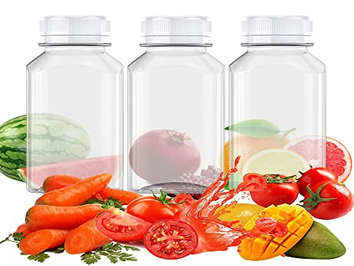 Axe Sickle 6 Pcs 16 Ounce Juice Bottles Plastic Beverage Bottles Containers with Tamper Evident Caps Lids White for Milk, Juice, Drinks and Other Beverage Containers