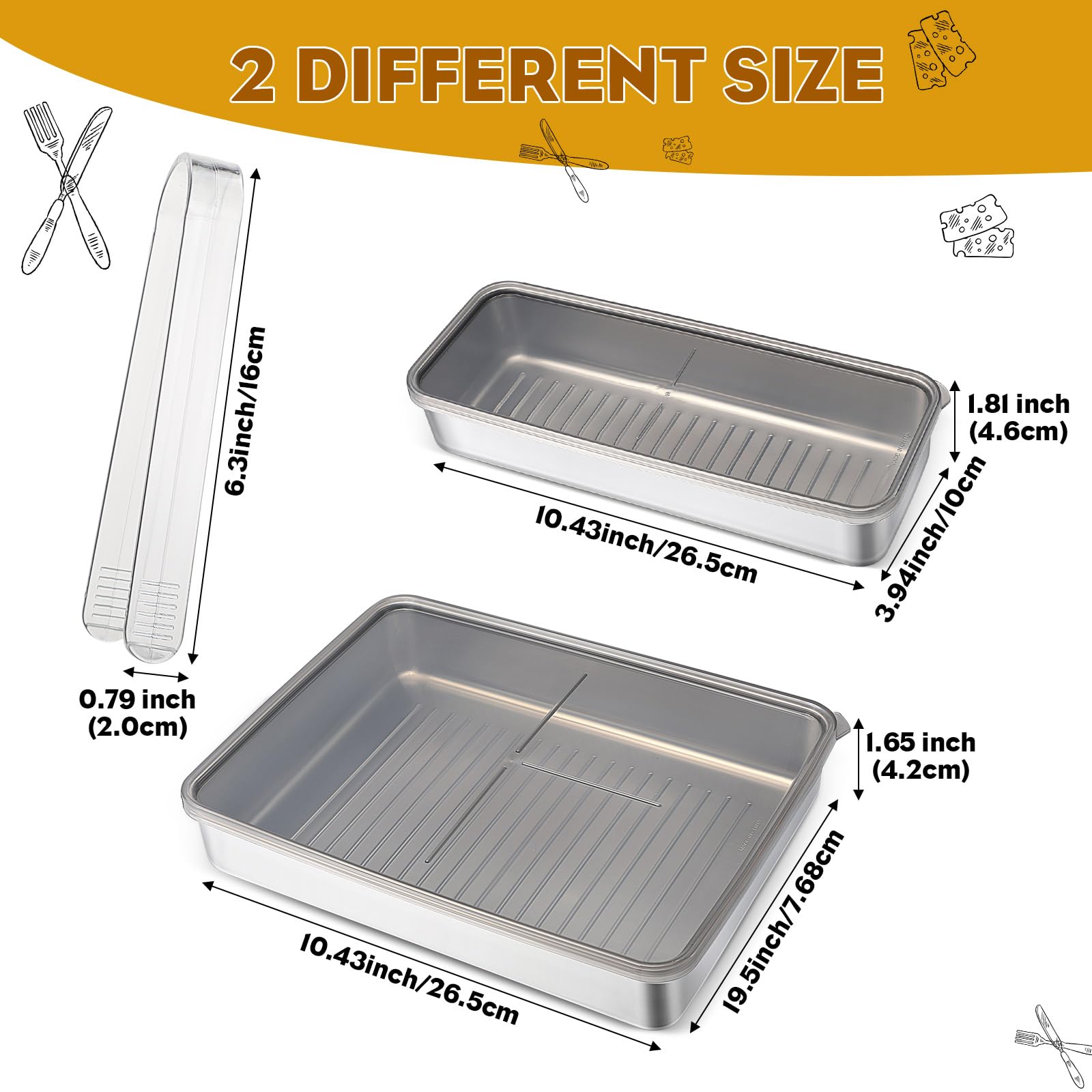Maxcheck 6 Pcs Stainless Steel Food Containers with Lids 2 Metal Bacon Container for Refrigerator 2 Cheese Deli Meat Steamer Airtight Bacon Keeper 2 Food Clips for Freezer Buffet Kitchen