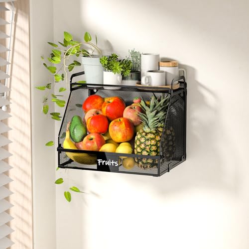 Foellstoe Hanging Fruit Basket for Kitchen, Kitchen Organizers and Storage Potato Onion Storage Wall Storage Baskets Pantry Organizers and Storage Stackable Basket