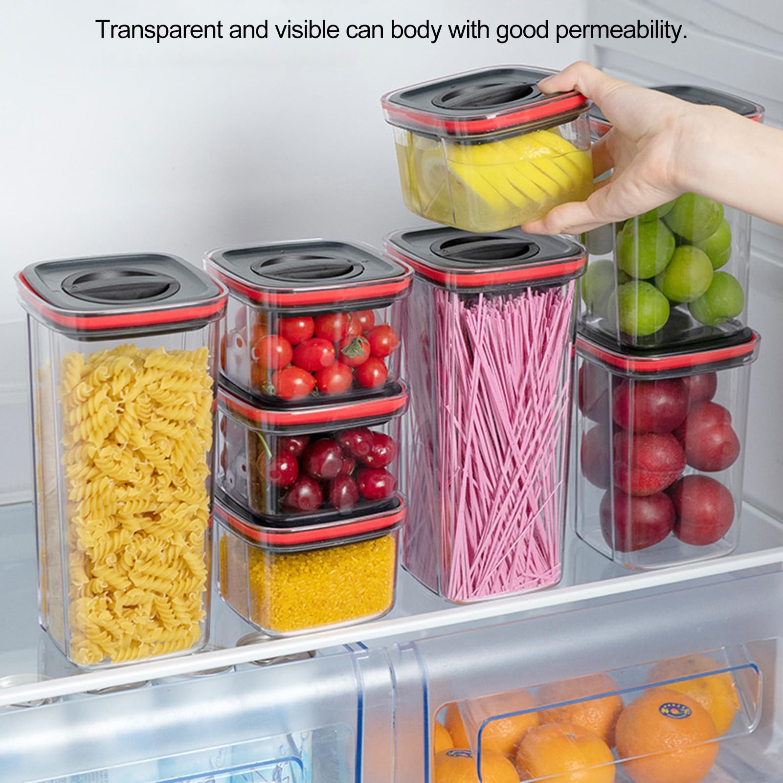 jyibinee Cereal Storage Box, Large Capacity Transparent Sealed Food Container, Airtight Food Storage Container Sealed Storage Tank for Kitchen Black 600ML