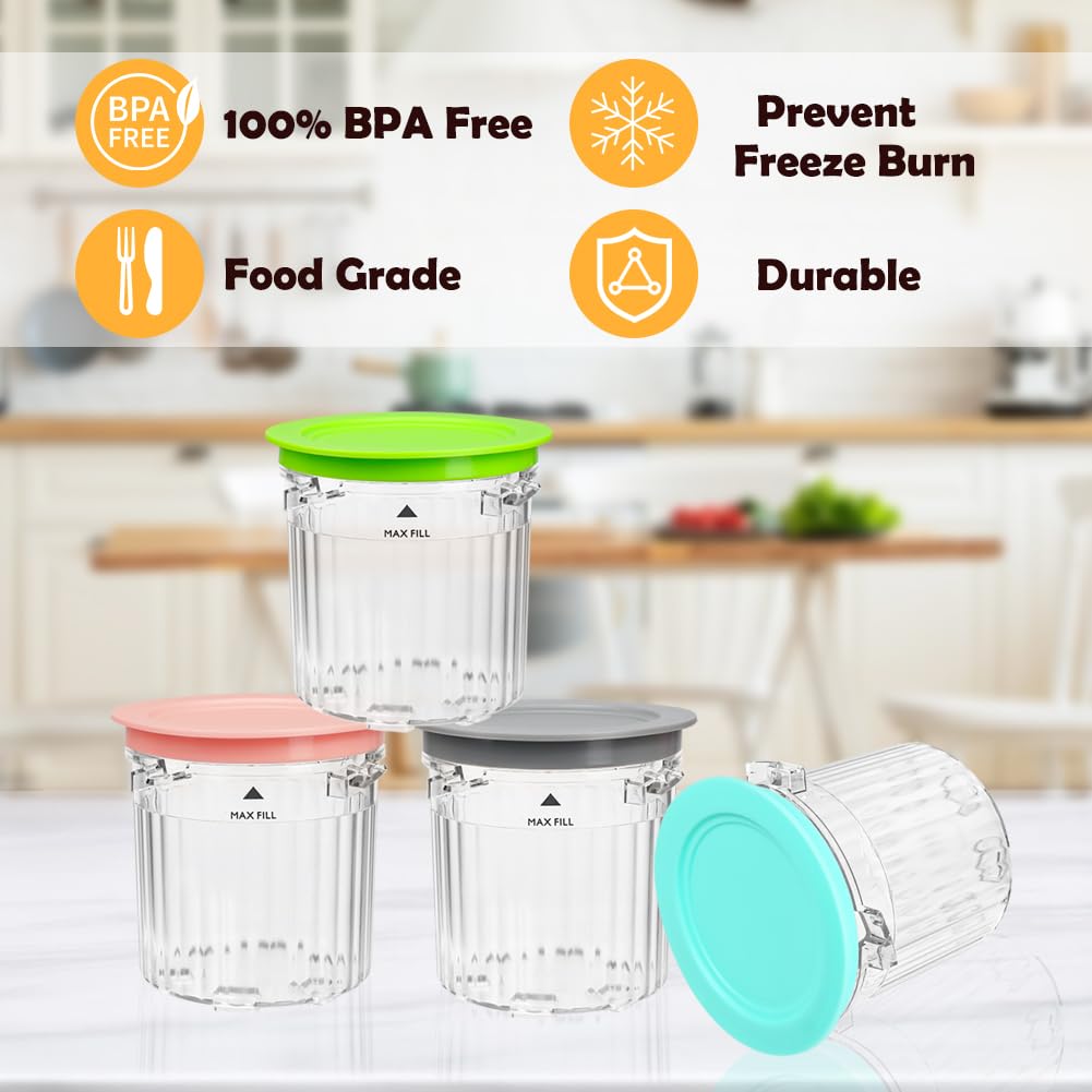 YQL Creami Pints and Lids - 4 Pack,Creami Pint Containers Ice Cream Containers 16oz Compatible with Ninja NC201 NC200 Series Ice Cream Maker Dishwasher Safe
