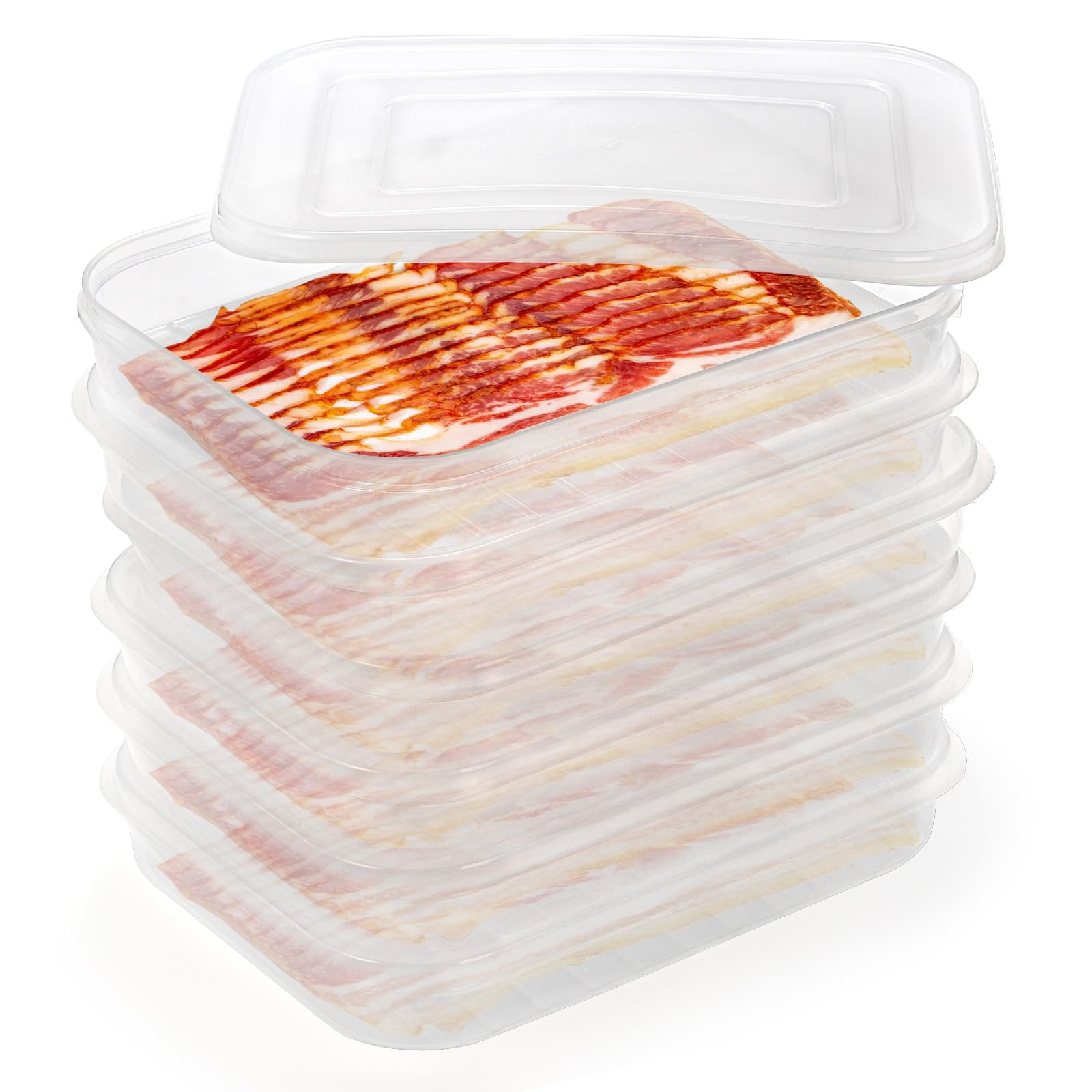 yarlung 6 Pack Bacon Keeper for Refrigerator, Deli Meat Saver Container with Airtight Lid, Cold Cuts Fridge Food Storage, 2 Serving Tongs
