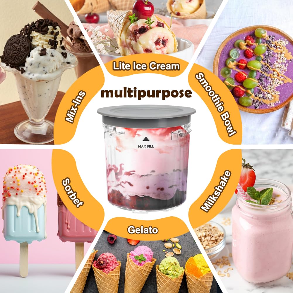 YQL Creami Pints and Lids - 4 Pack,Creami Pint Containers Ice Cream Containers 16oz Compatible with Ninja NC201 NC200 Series Ice Cream Maker Dishwasher Safe
