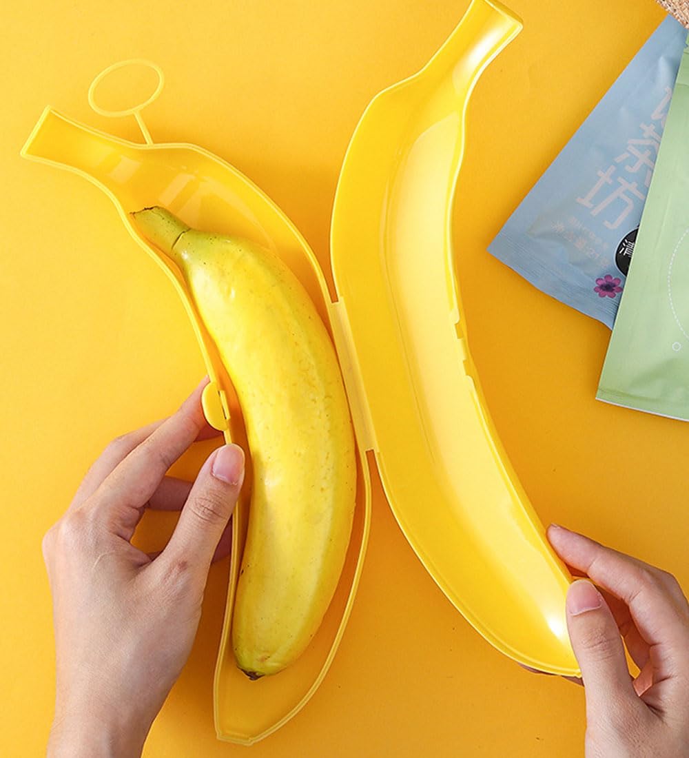 BieFuDan Banana Keeper for Freshness, Plastic Banana Holder, Banana Protector Case Outdoor Travel, Banana Storage Container for Lunch Box, Yellow (Yellow 2PC)