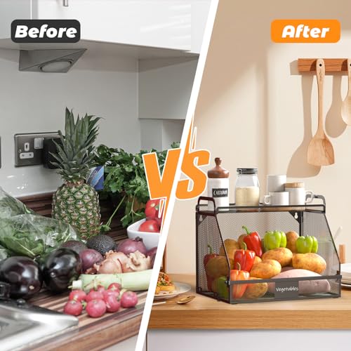 Foellstoe Hanging Fruit Basket for Kitchen, Kitchen Organizers and Storage Potato Onion Storage Wall Storage Baskets Pantry Organizers and Storage Stackable Basket