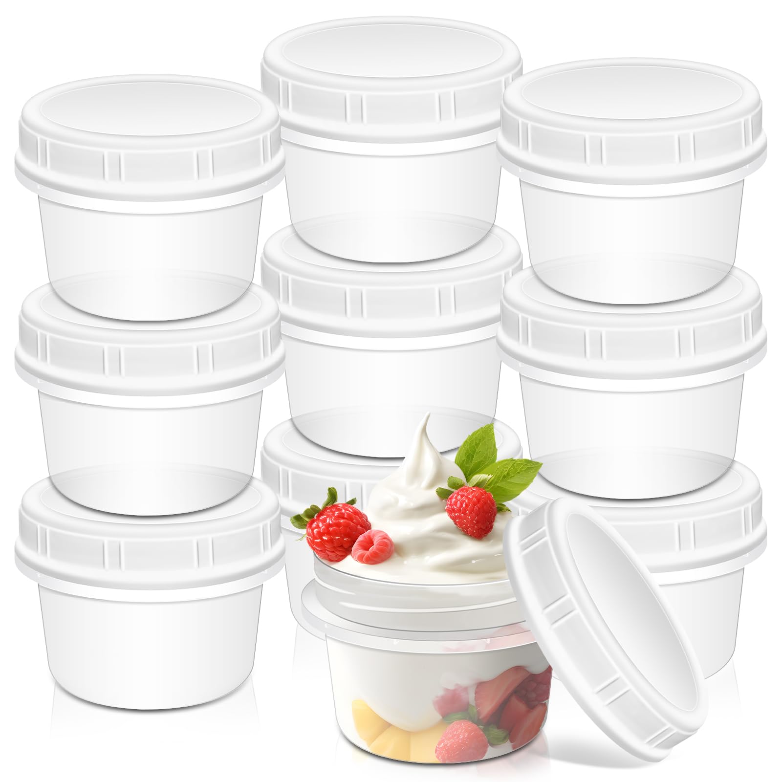 ISUSSER 10 Pack 8oz Reusable Small Plastic Containers with Screw Lids, Small Food Storage Freezer Containers, Deli Containers Stackable Food Storage Jars, Sauce Condiment Jars Lunch Box Accessories