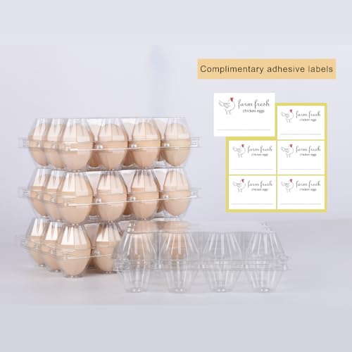 Gorander Clear Plastic Egg Cartons 60 Packs,Egg Tray Safely Holds 12 Egg,With Labels,Perfect For Refrigerator Chicken Farm Markets- Medium sized