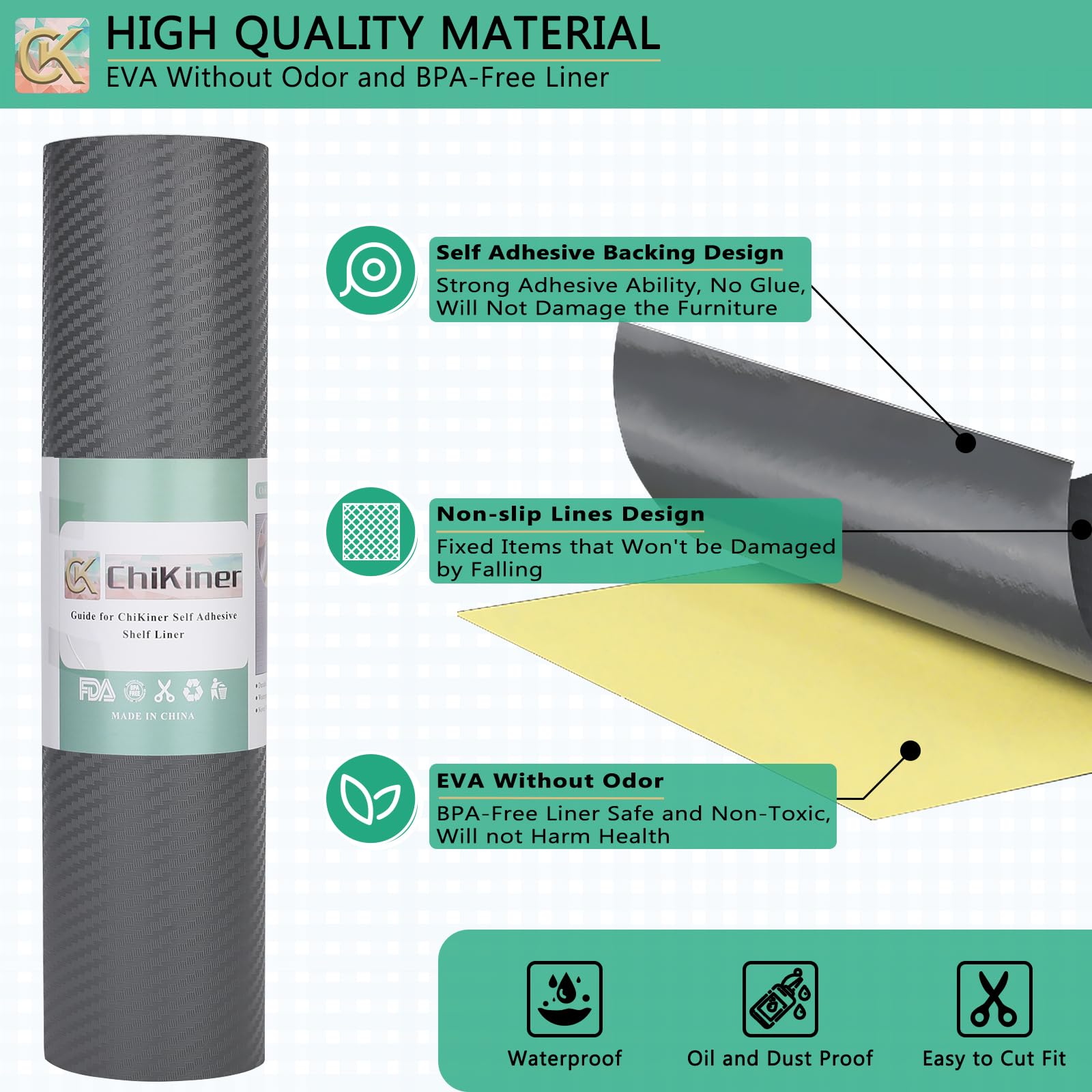 Self-Adhesive Shelf Liner Kitchen Liner, Waterproof Backed Paper Easy Peel and Stick Contact Liner Without Residue for Decor Your Desk Surface, Kitchen Countertops (Silver, 11.8 x 118.1 inches)