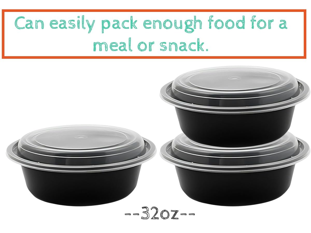 Meal Prep Containers 32oz Plastic Take-Out Container with Lids, 1 Compartment, BPA-Free, Microwave Safe, Food Storage Containers with Lids for Lunch, Salad, Bento Box (50 Pack)