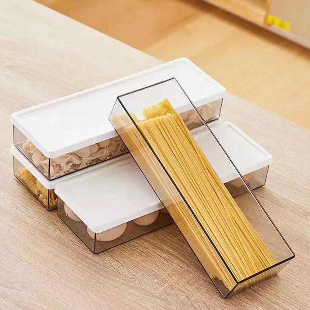 VEKALON Pasta Containers for Pantry - Set of 4 Pack Plastic Spaghetti Nooddle Organizer with 32pcs Labels and 1pcs Marker, Airtight Food Storage Containers with Lids