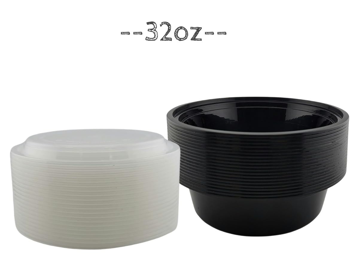 Meal Prep Containers 32oz Plastic Take-Out Container with Lids, 1 Compartment, BPA-Free, Microwave Safe, Food Storage Containers with Lids for Lunch, Salad, Bento Box (50 Pack)