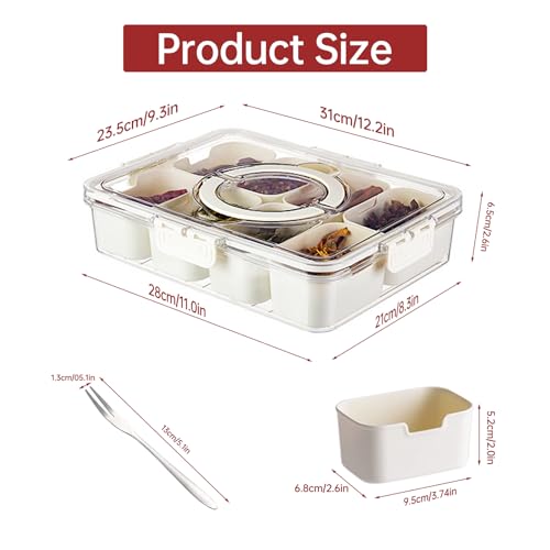 ALEXPRE 2 Pack Divided Serving Tray with Lid, Snack Box, Portable Snack Platters Organizer, Charcuterie Container with 8 Compartments & 5 Forks, Food Storage Containers, Keep Your Candy, Chips Fresh.