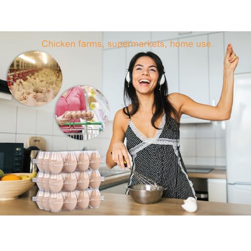Gorander Clear Plastic Egg Cartons 60 Packs,Egg Tray Safely Holds 12 Egg,With Labels,Perfect For Refrigerator Chicken Farm Markets- Medium sized