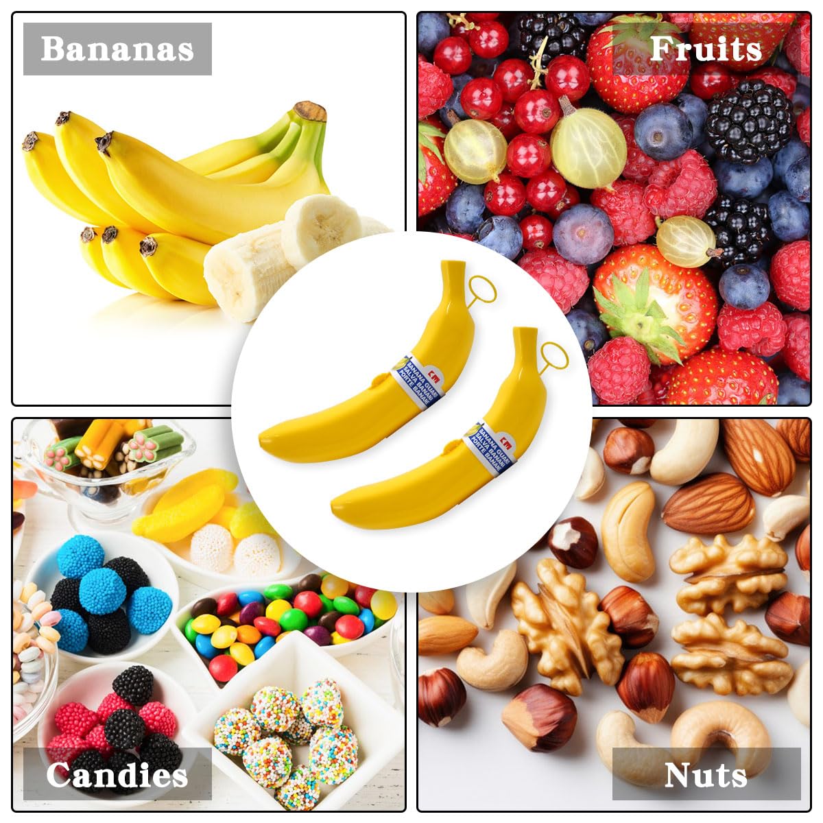 BieFuDan Banana Keeper for Freshness, Plastic Banana Holder, Banana Protector Case Outdoor Travel, Banana Storage Container for Lunch Box, Yellow (Yellow 2PC)