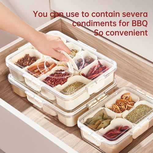 ALEXPRE 2 Pack Divided Serving Tray with Lid, Snack Box, Portable Snack Platters Organizer, Charcuterie Container with 8 Compartments & 5 Forks, Food Storage Containers, Keep Your Candy, Chips Fresh.