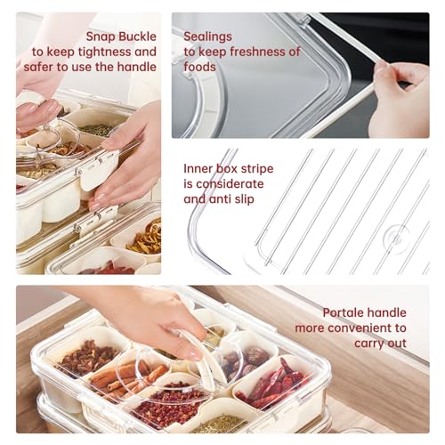 ALEXPRE 2 Pack Divided Serving Tray with Lid, Snack Box, Portable Snack Platters Organizer, Charcuterie Container with 8 Compartments & 5 Forks, Food Storage Containers, Keep Your Candy, Chips Fresh.