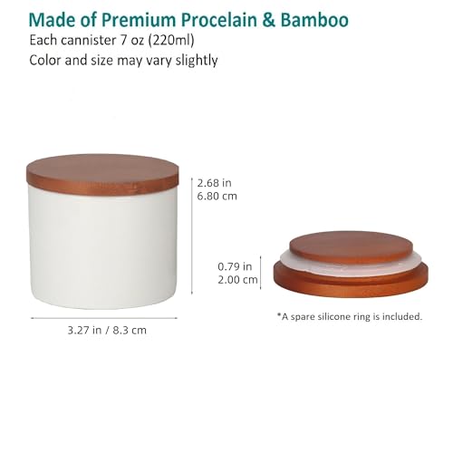 HASAYAKI Storage Jars, Set of 4 Ceramic Canisters 7 oz (220 ml) x4 for Coffee Tea Sugar Cereal Flour and Spice with Airtight Bamboo Lids, 9C50CWx4_white