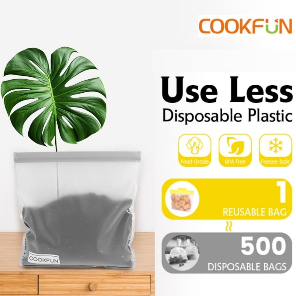 COOKFUN Reusable Freezer Bags 10 Pack, 3 Reusable Gallon Size Bags, 4 Reusable Sandwich Bags Ziplock Containers, 3 Resuable Snack Bags for Kids Adults, Kitchen Fridge Organization and Storage
