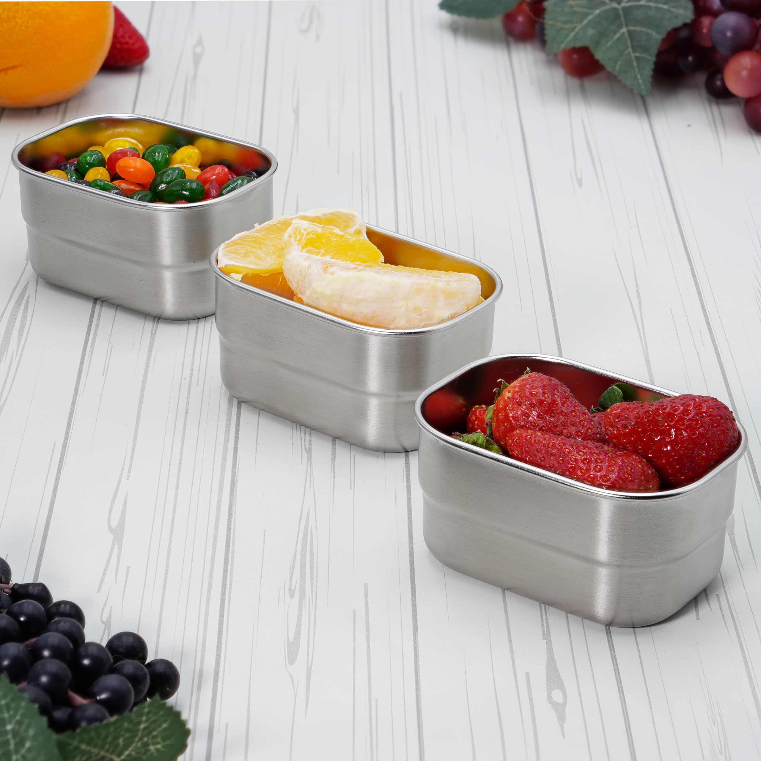 LUNA HOME GOODS Stainless Steel Snack and Food Containers with Leakproof Lids, 3 Pack 8 0z, Fruits, Vegetables, Sauces, Portion Control, Perfect Lunch and Food Storage Containers