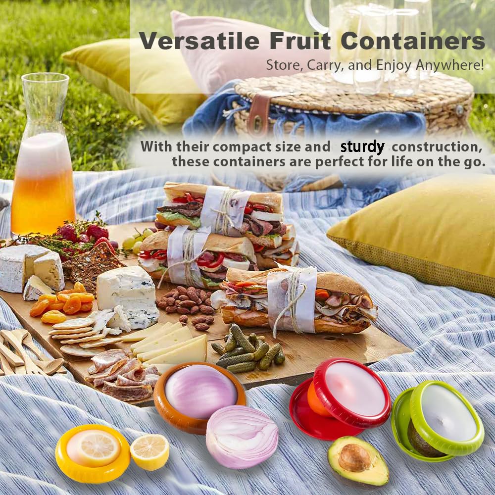 Iosjeude Set of 4 Reusable Storage Containers Avocado Saver Onion Keeper Tomato Holder Fruit Saver Fruit Organizer Soft Shell Food Container for Fridge Keep Fresh
