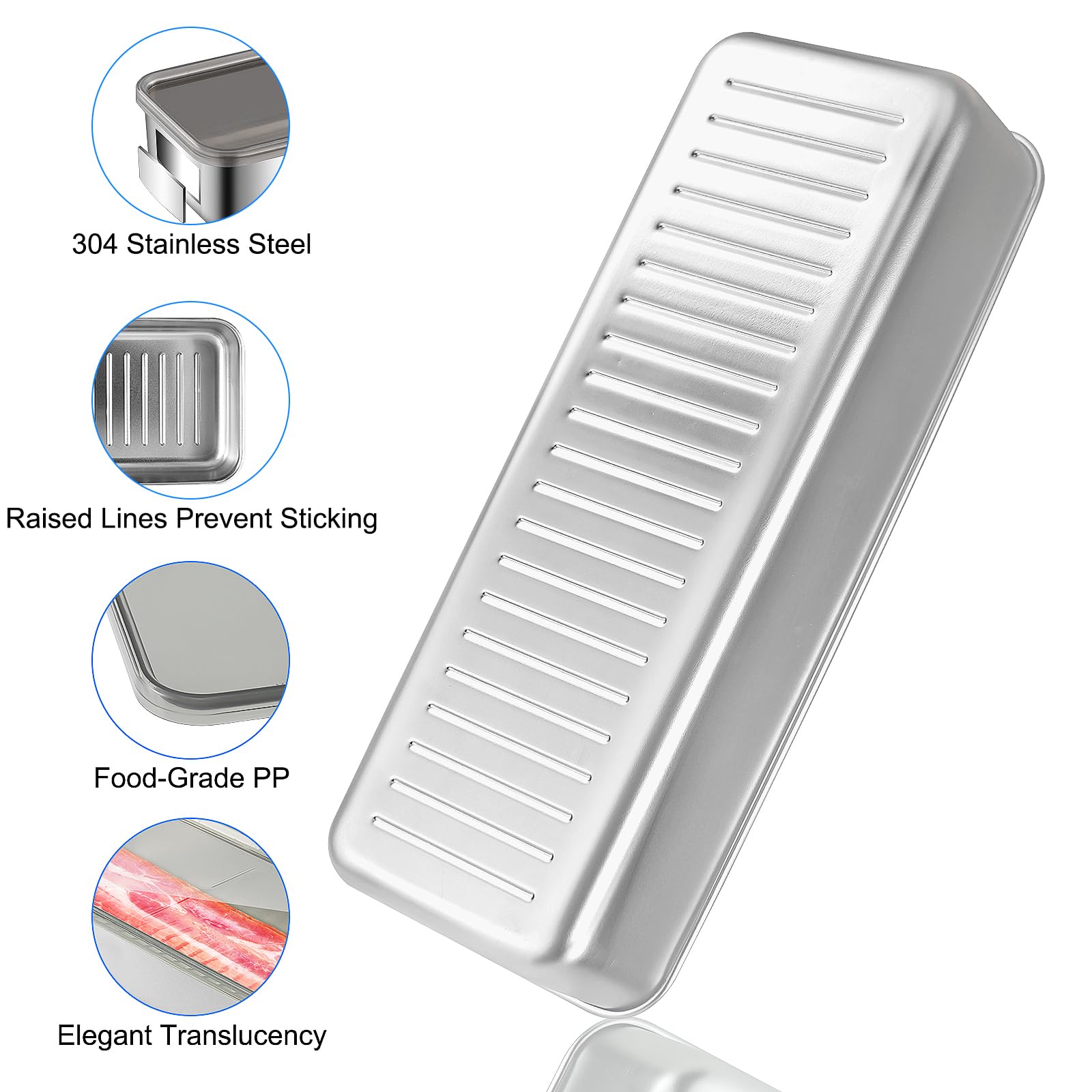 Upmely Bacon Container for Refrigerator, 304 Stainless Steel Container for Fridge, Bacon Fresh Keeper Deli Meat Saver, Airtight Bacon Storage Container with Lids, Dishwasher Safe