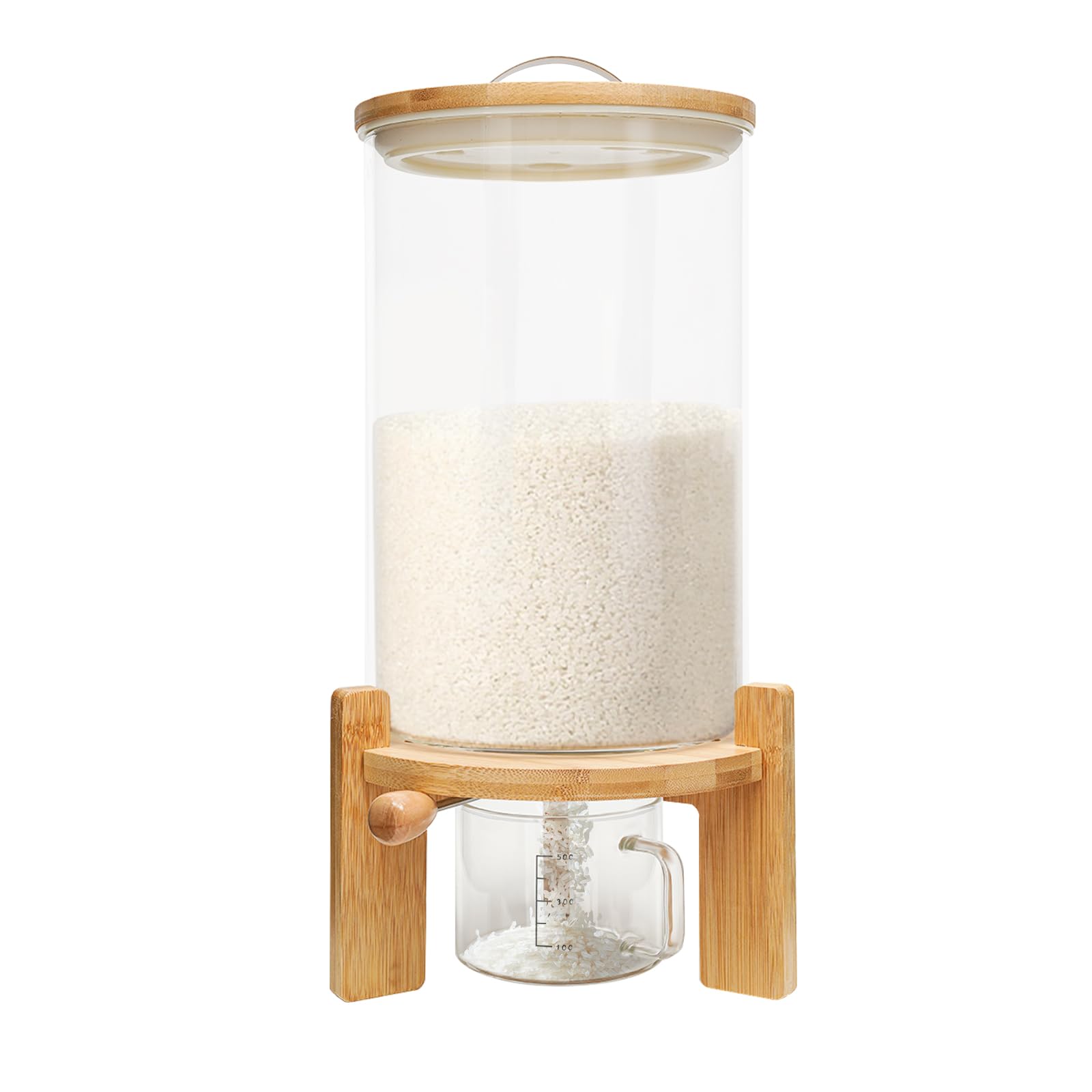 SAHUANIYE Glass Rice Dispenser, Grain Dispensers Clear Dry Food Storage Container, Flour Cereal Rice Storage Box With Sealed Lid And Measuring Cup For Storing Sugar/Coffee Beans/Oats/Kitchen Food