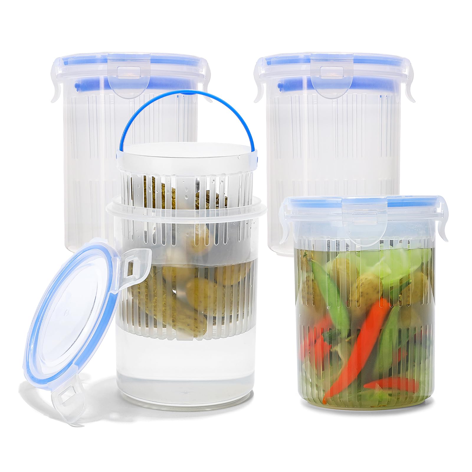 Qiuhome 24 oz Pickle Container with Strainer Pickle Jar with Strainer Jalapeno Container Pickle Strainer Container - 4 Pack