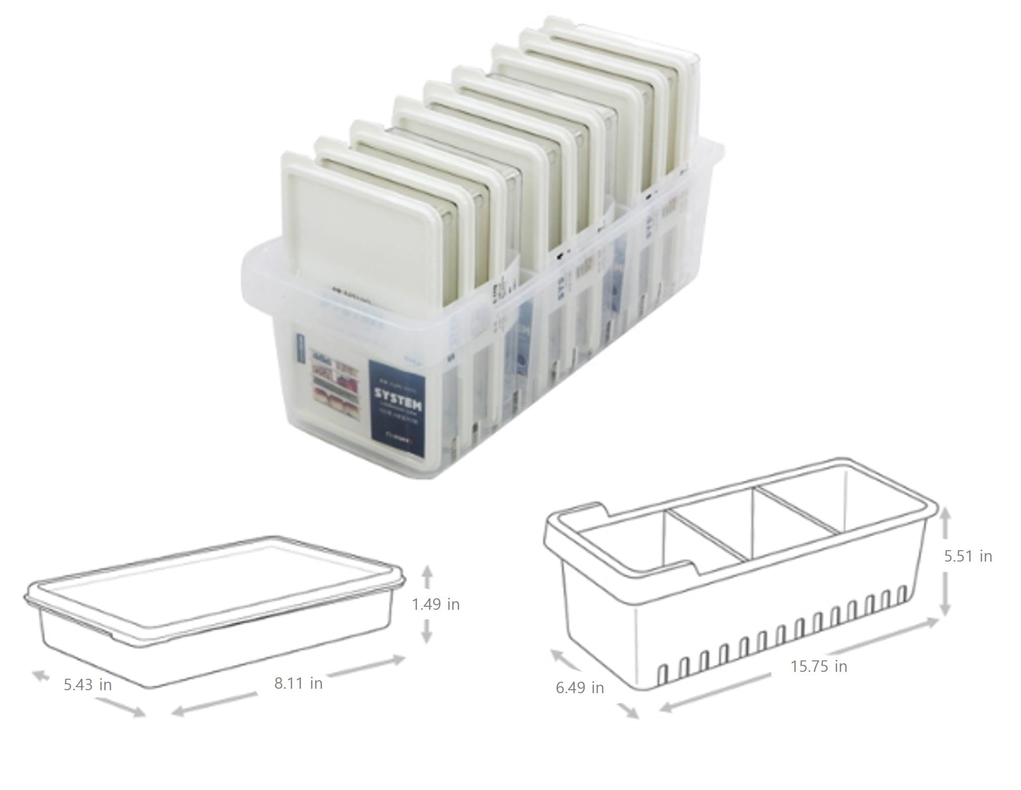 Alliving Kitchen Refrigerator Organizer, Fridge and Freezer Storage Trays Large+Food Containers with Lids L1(9P), Premium B