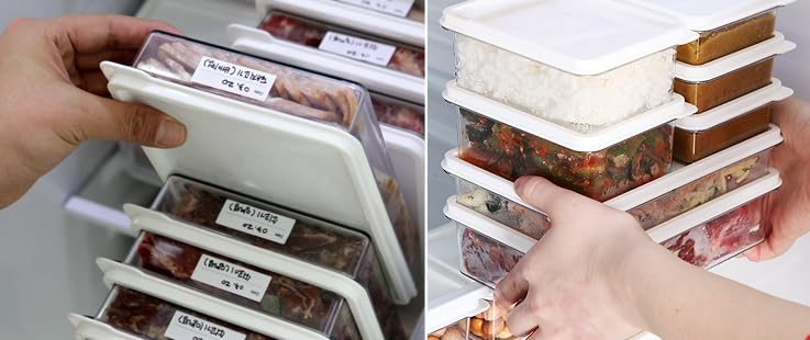 Alliving Kitchen Refrigerator Organizer, Fridge and Freezer Storage Trays Large+Food Containers with Lids L1(9P), Premium B