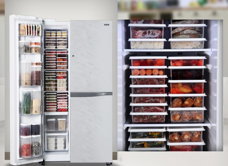 Alliving Kitchen Refrigerator Organizer, Fridge and Freezer Storage Trays Large+Food Containers with Lids L1(9P), Premium B