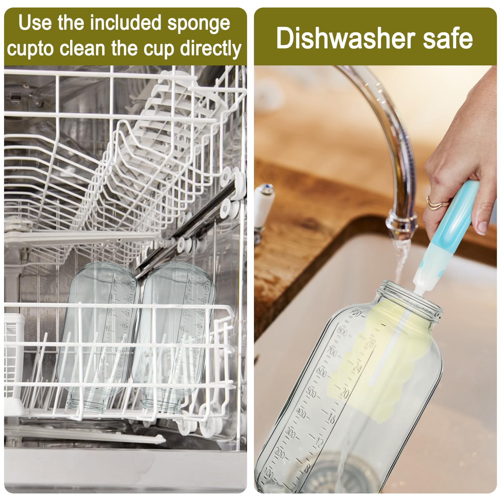 AiHeart 4pcs Glass Milk Bottles (32oz), Reusable & Dishwasher Safe, Perfect for Milk, Yogurt & More