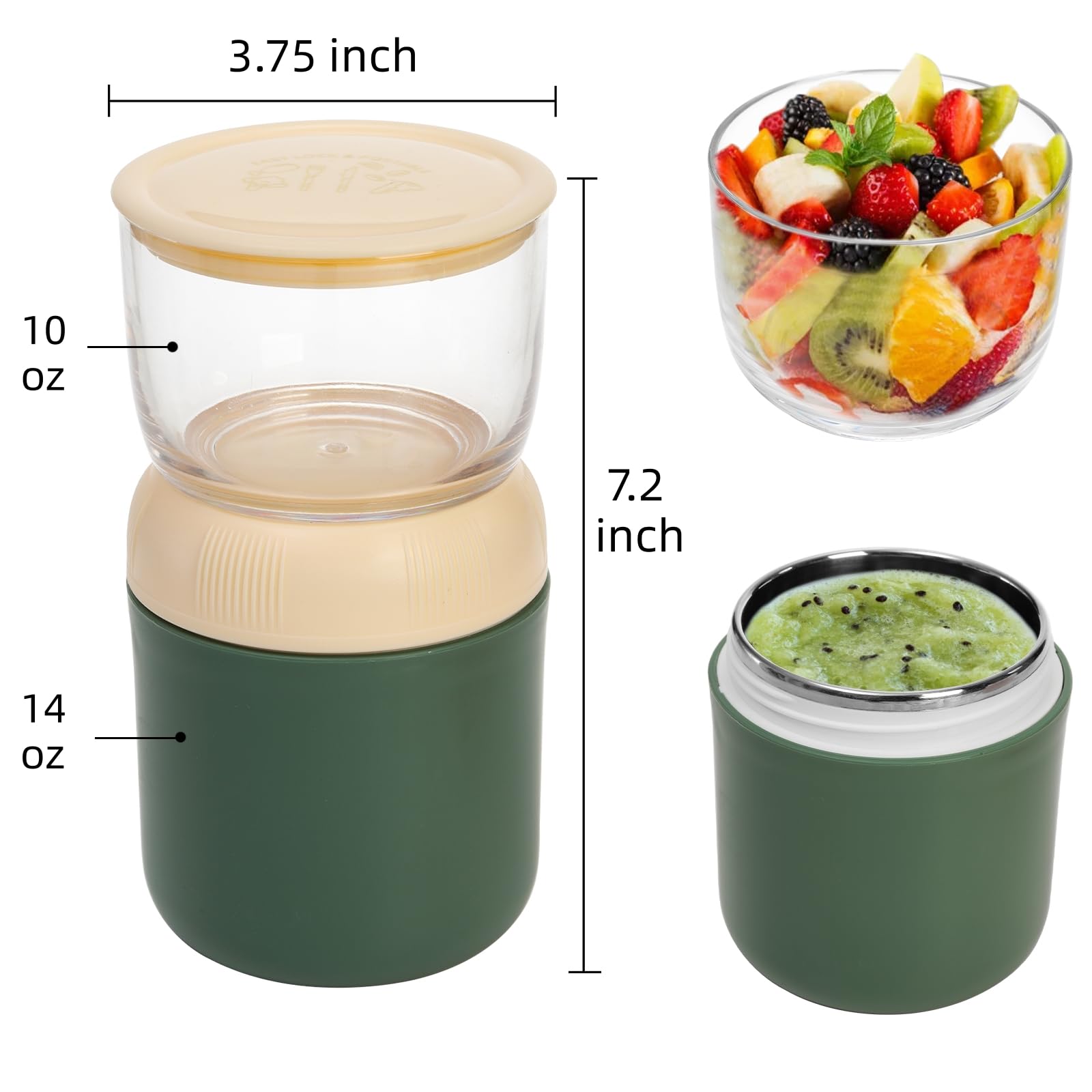 Eorbow 2 Pack Insulated Yogurt Container, 24oz Breakfast On the Go Cup with Plastic Topping Cereal Oatmeal Cup, 2-in-1 Food Storage Jar with Lid and Spoon, Overnight Oats Container for Soup Lunch