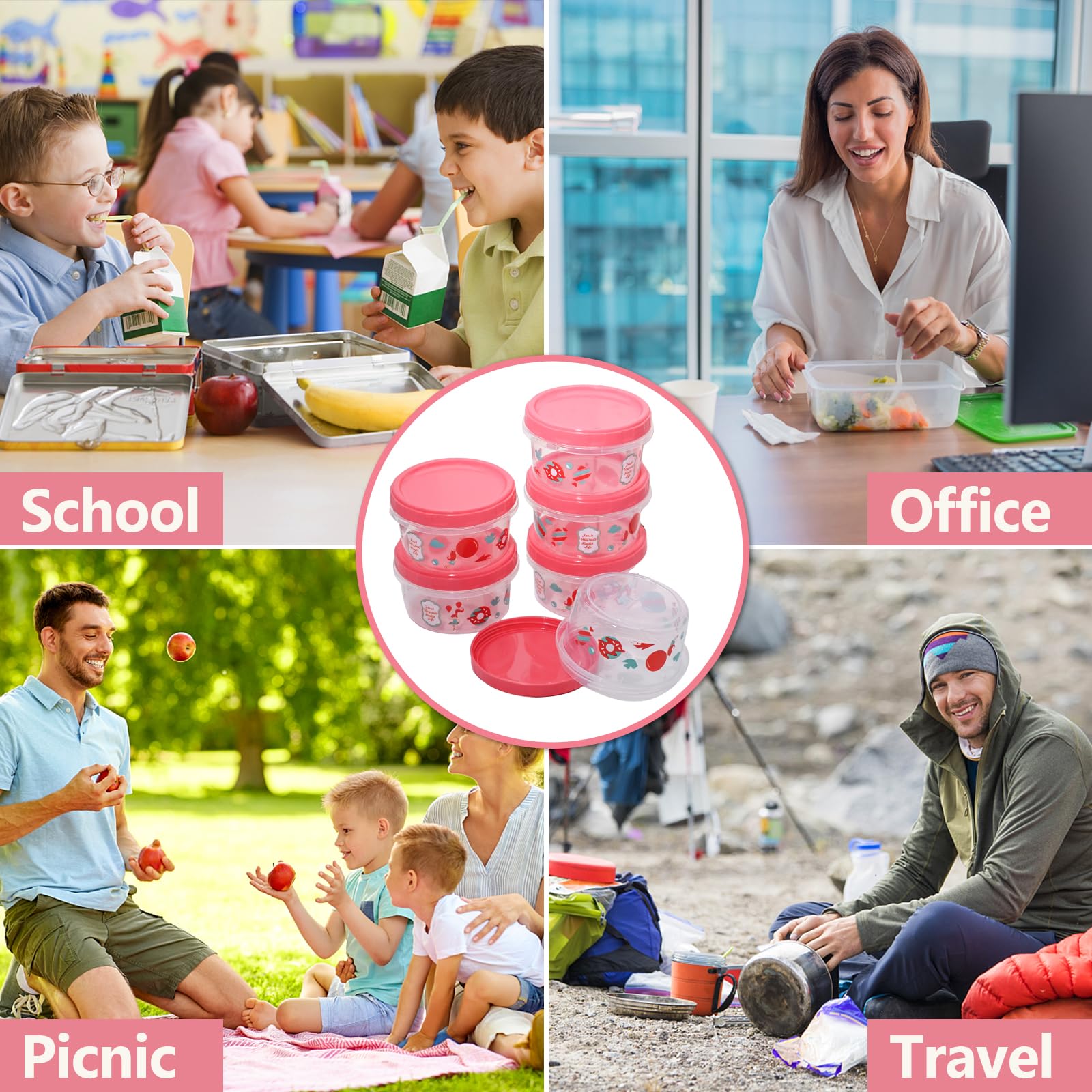 Caylielam 8oz Small Container with Lids, 6 Pack Stackable Food Storage Snack Containers for Kid, Reusable Plastic Lunch Bento Leakproof Sauce Condiment Meal Prep Box, Freezer & Dishwasher Safe, Red