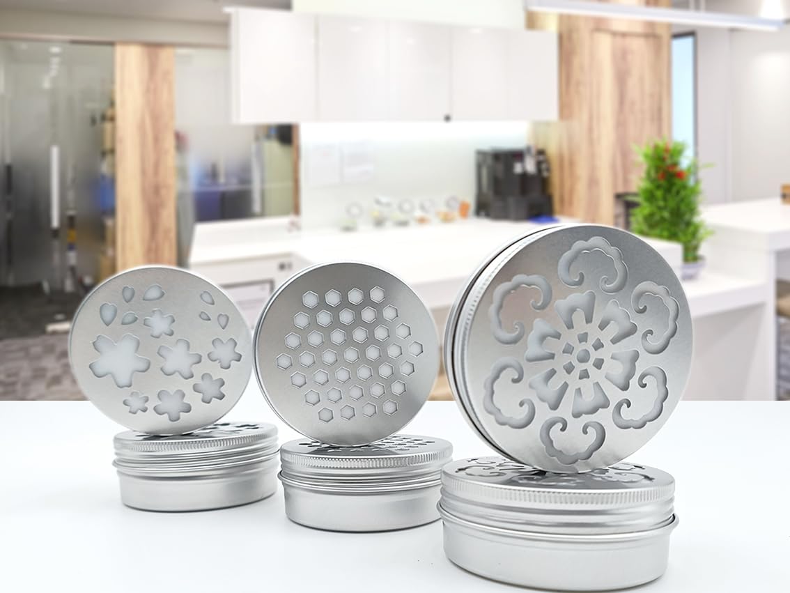 Aukousn, 12 Pack 2 Oz Aluminum Tins With Lids Empty Storage Containers for Air Freshener 3 Styles