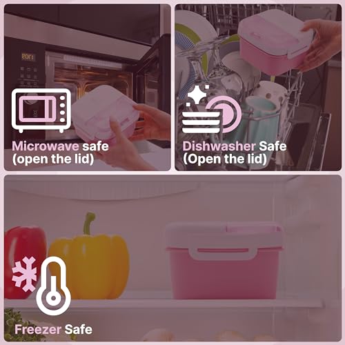Earth&ME Bento Lunch Box For Adults Kids, 1100 Ml Bento Box Container With 2 Floors 3 Compartments, Leak-proof Sauce Container, Spork, Ideal Salad Container For Lunch For School, Office, Travel, Pink