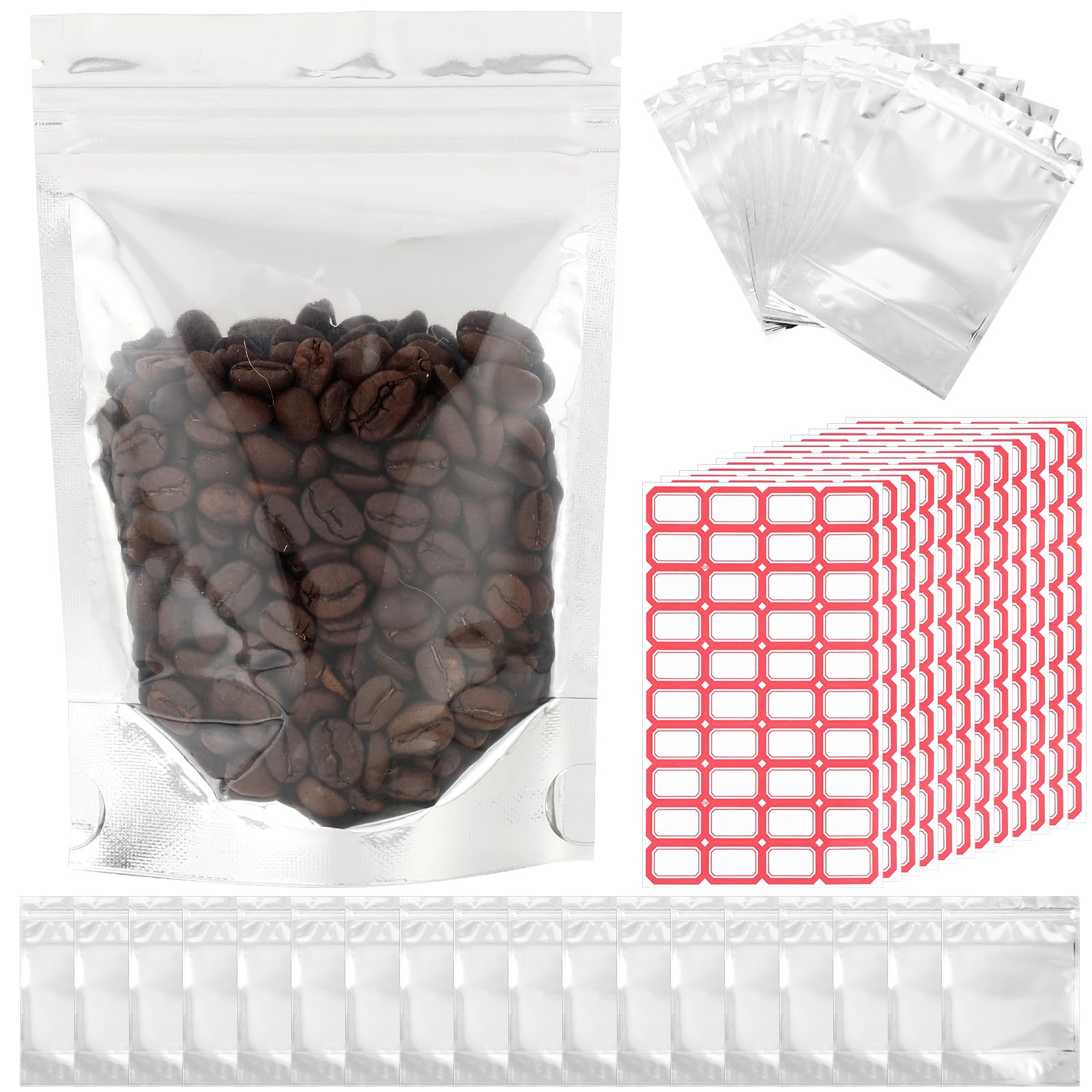 ZCYSRLQIN 200 Pieces Reusable Aluminum Foil Stand Up food storage bag Plastic Zipper Food Candy Storage Sealable Duty Reclosable Bags and Heat Sealable Food Storage Bags (4 x 6 inch)