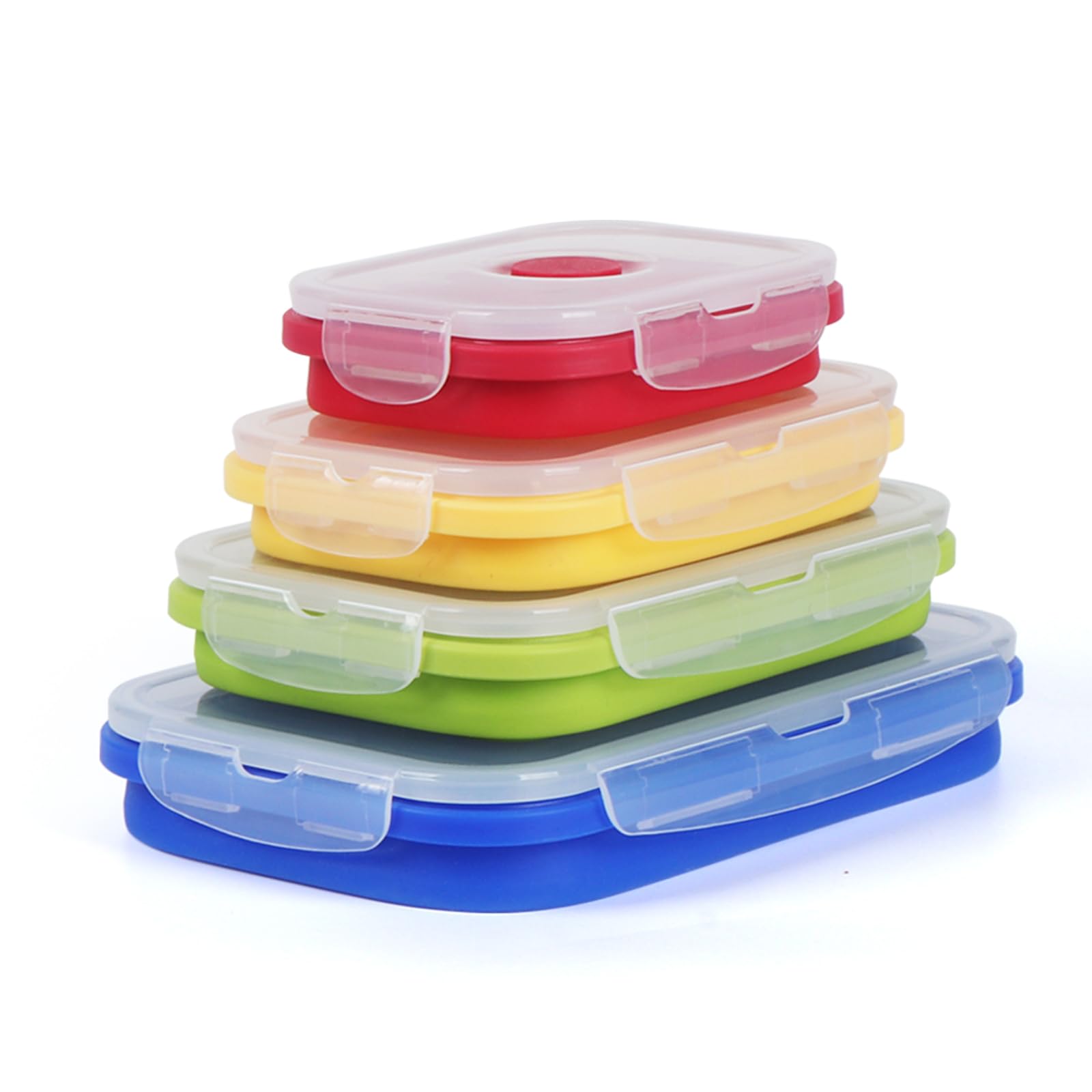 NATUREKIT 4 Collapsible Silicone Food Storage Containers,Kitchen Stackable Leftover Bento Lunch Meal Box with Plastic Airtight Lids, Leak-proof Camping Food Storage,Microwave Dishwasher Freezer Safe