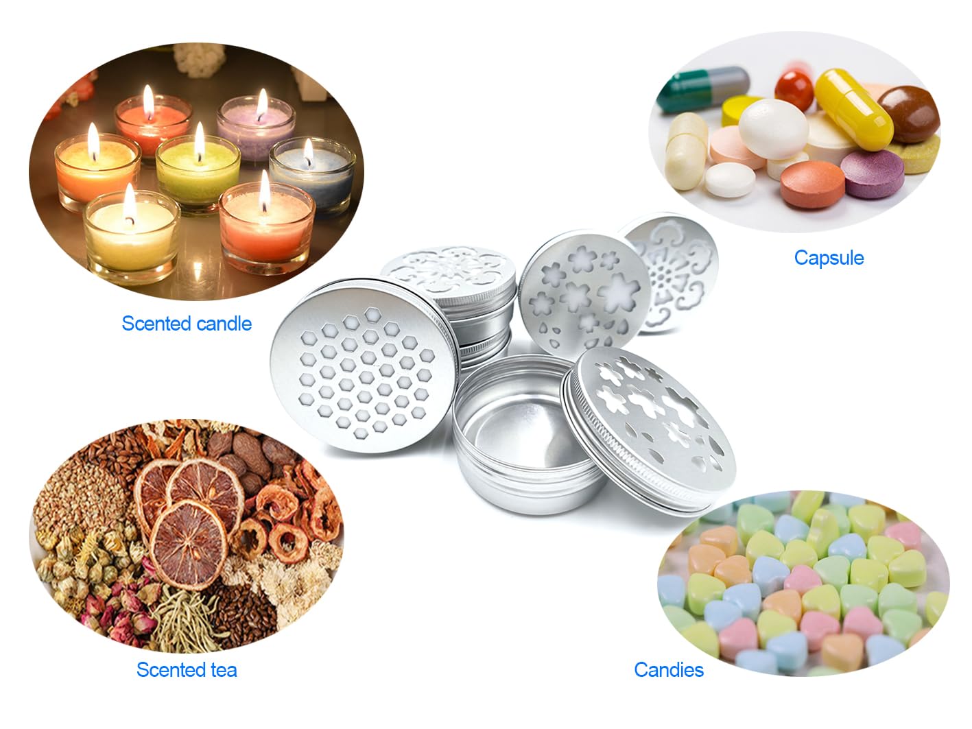 Aukousn, 12 Pack 2 Oz Aluminum Tins With Lids Empty Storage Containers for Air Freshener 3 Styles