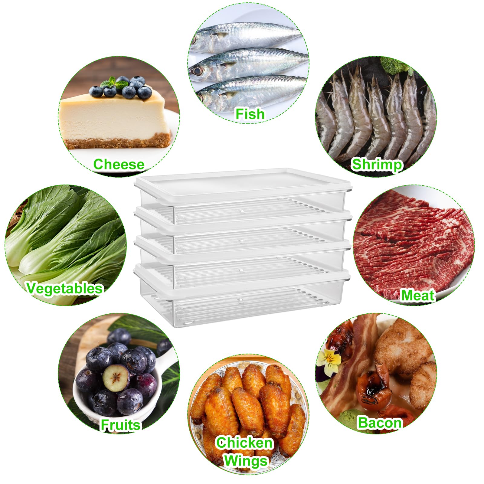 SENENQU 6 Pack Bacon Keeper for Refrigerator, Deli Meat Saver Container with Airtight Lid, Cold Cuts Cheese Container for Fridge Food Refrigerator Storage Box, Christmas Cookie, 3 Pcs Serving Tongs