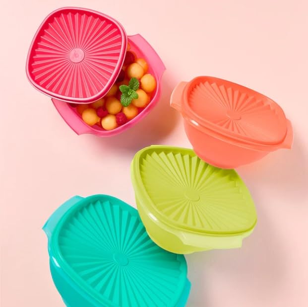 Tupperware Servalier Food Storage Container Set of 4 in Green/Lime/Coral/Red