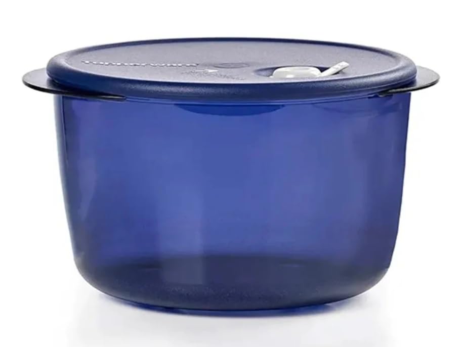 Tupperware Vent N Serve Microwave Round Dish 2 Quart / 2L / 8.5 cups Container Indigo Blue