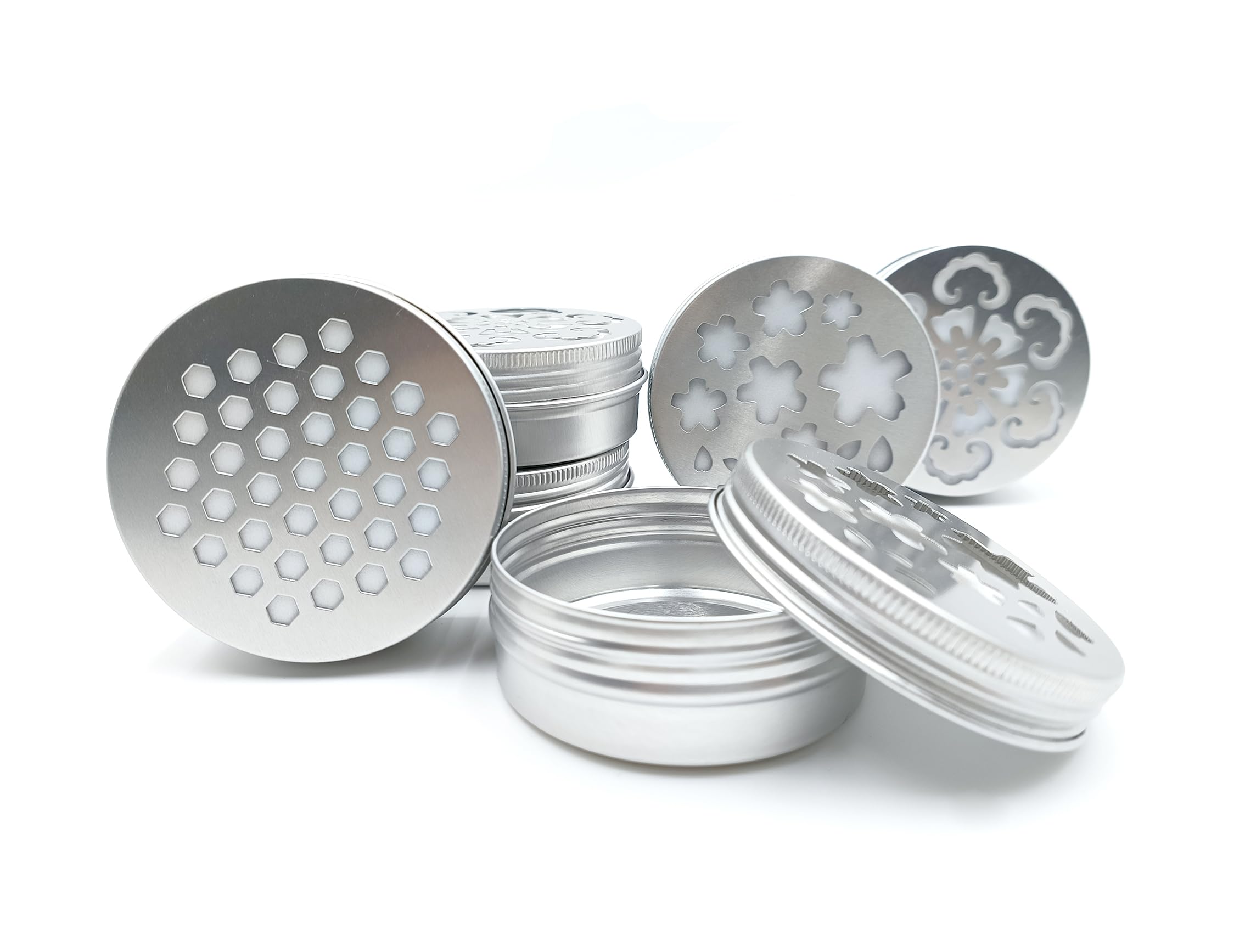 Aukousn, 12 Pack 2 Oz Aluminum Tins With Lids Empty Storage Containers for Air Freshener 3 Styles