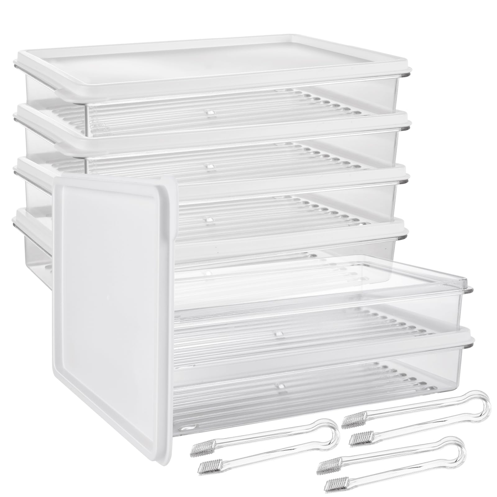 SENENQU 6 Pack Bacon Keeper for Refrigerator, Deli Meat Saver Container with Airtight Lid, Cold Cuts Cheese Container for Fridge Food Refrigerator Storage Box, Christmas Cookie, 3 Pcs Serving Tongs