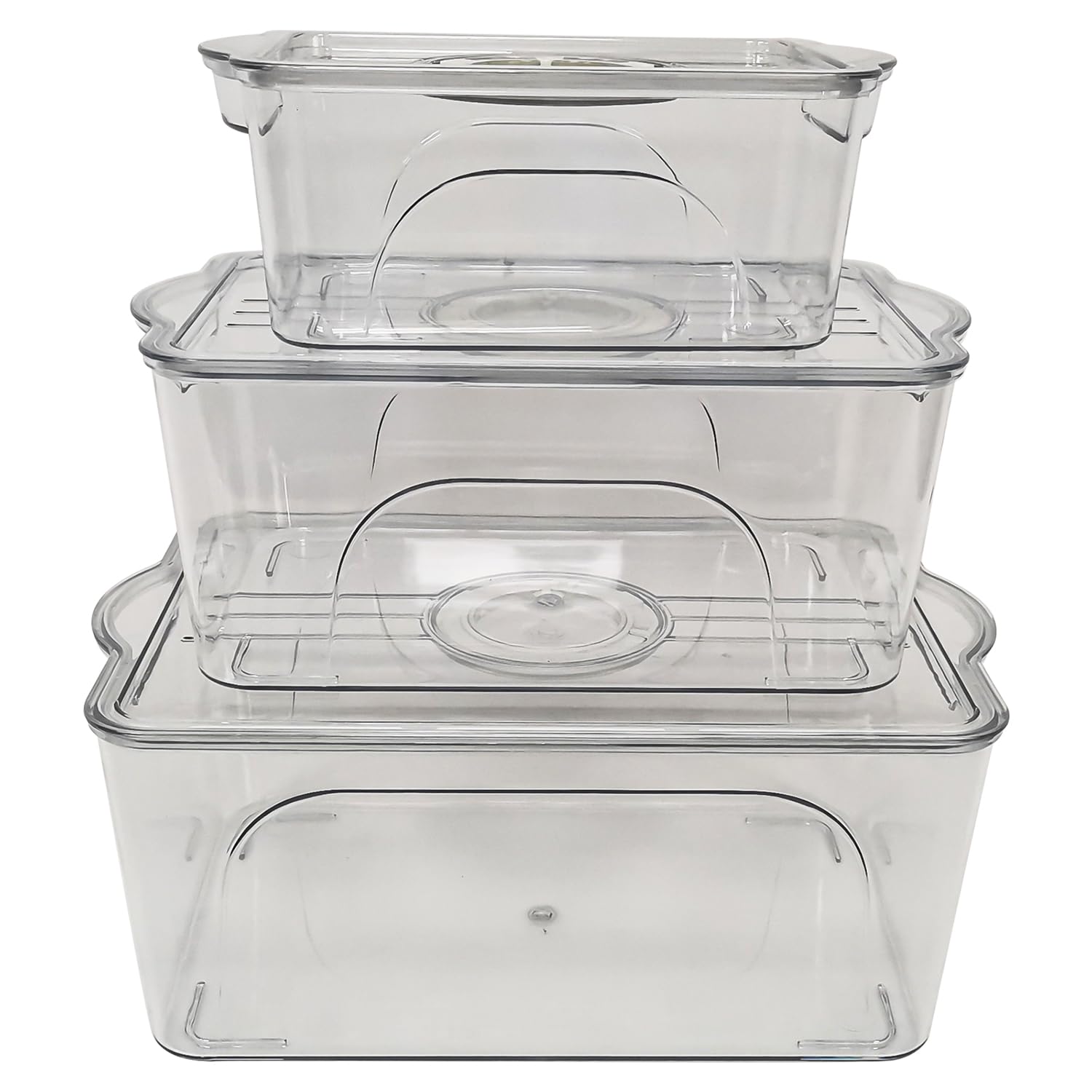 FRASTORDER Food Storage Containers with Lids - Clear Plastic Stackable Storage Bins with Date Recorder for Fridge, Freezer, Kitchen Cabinet, Pantry Organization (Set of 3)