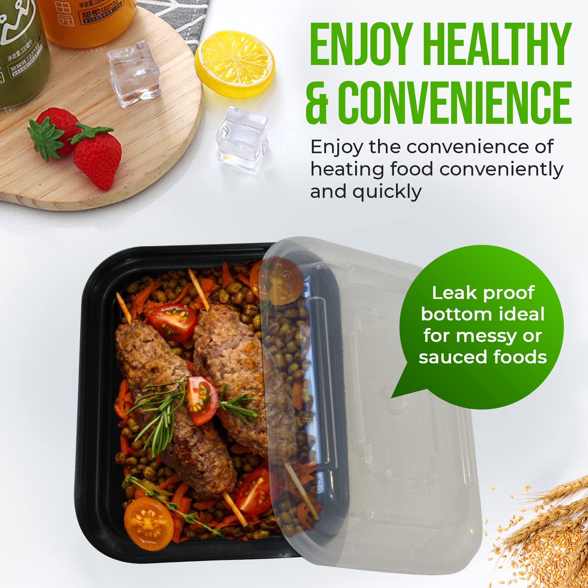 Fonteme Single Compartment Meal Prep 50 Pack - 12oz Container with Airtight Lid – Freezer, Microwave & Dishwasher Safe – Stackable – BPA Free – Meal Prep Storage Container (Black)
