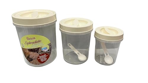 Unica Canister, Airtight Storage Containers with Lids, Round Containers for Flour, Spices, Rice, Stackable Canister Set, Dishwasher-safe, Set of 3, 59 oz, 5.27x5.27x6.67 in
