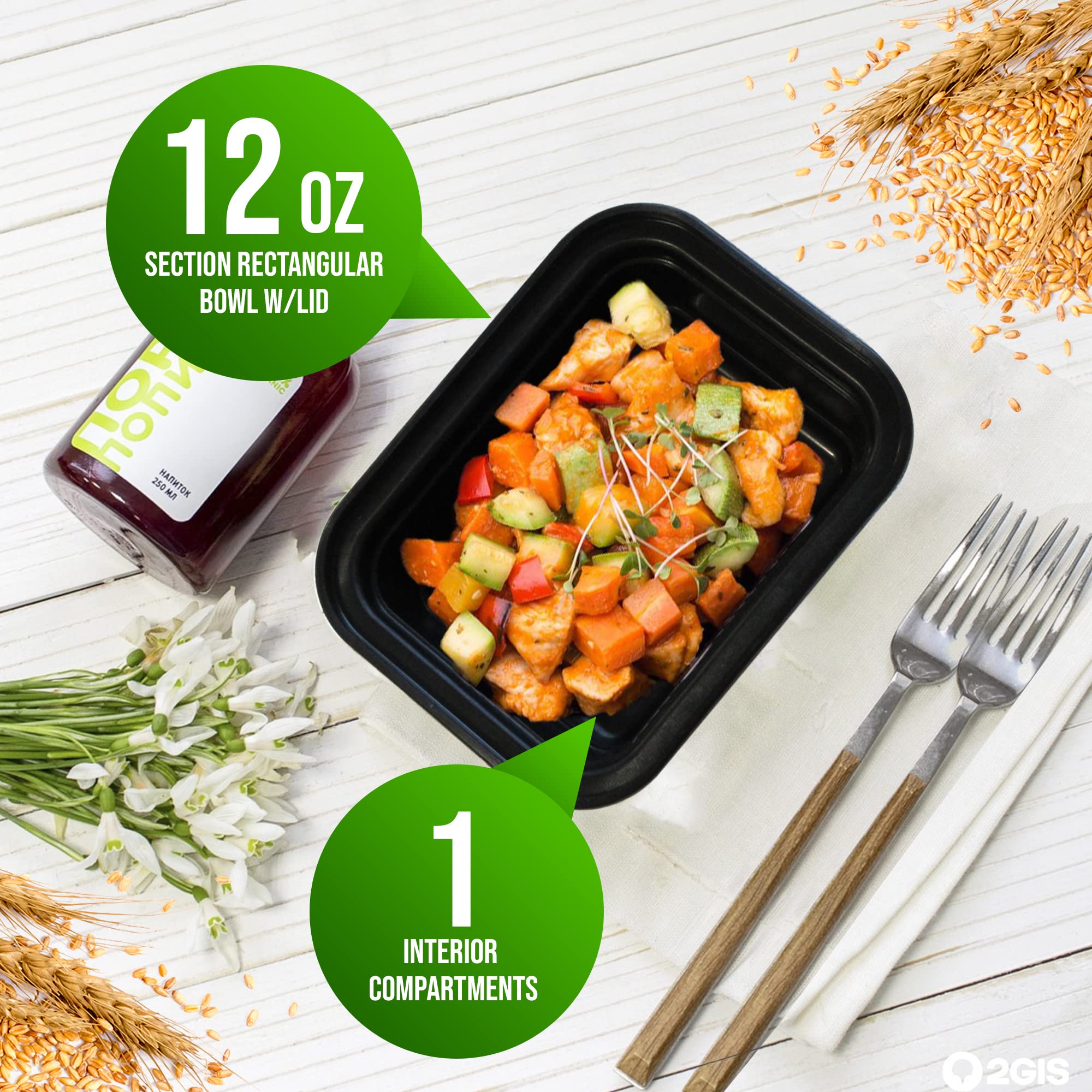 Fonteme Single Compartment Meal Prep 50 Pack - 12oz Container with Airtight Lid – Freezer, Microwave & Dishwasher Safe – Stackable – BPA Free – Meal Prep Storage Container (Black)